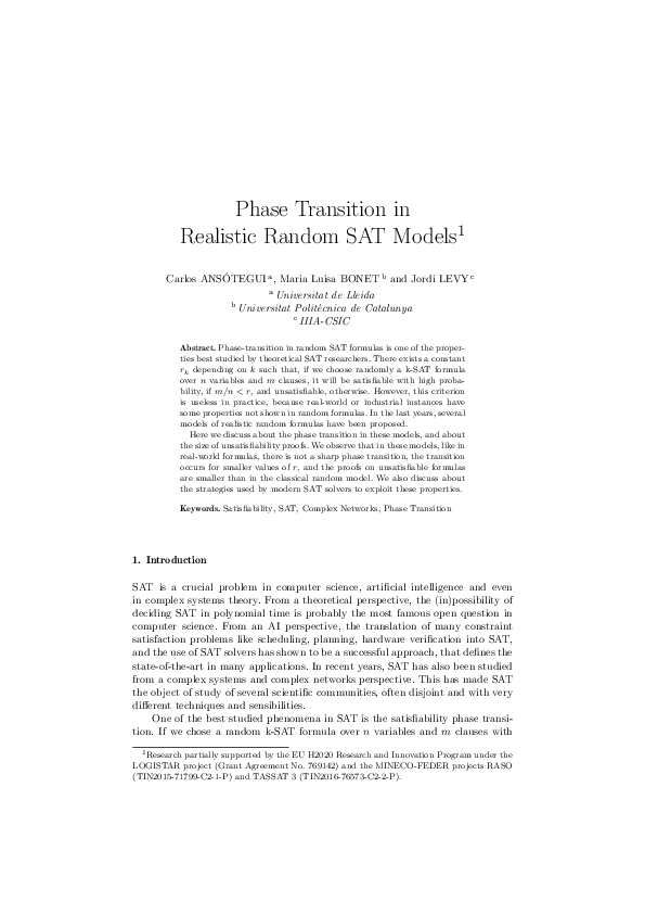 (PDF) Phase Transition in Realistic Random SAT Models