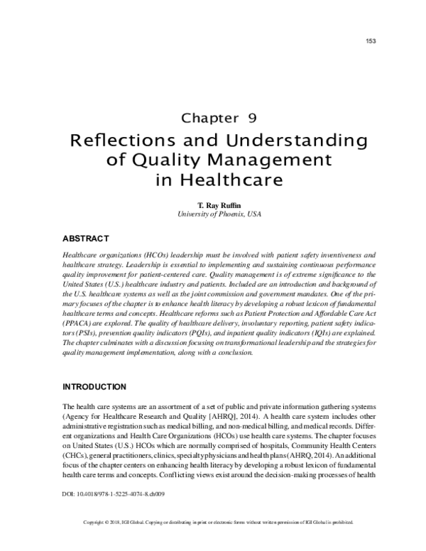 (PDF) Reflections and Understanding of Quality Management in Healthcare