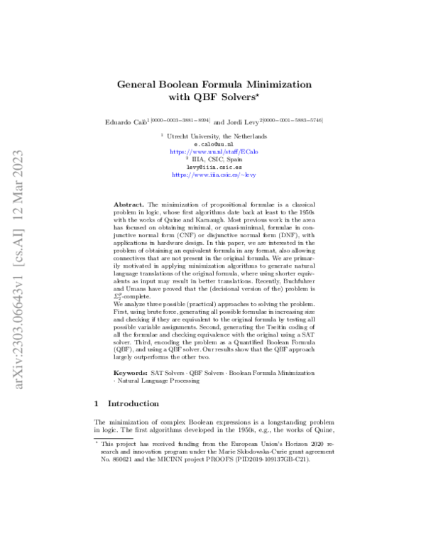 (PDF) General Boolean Formula Minimization with QBF Solvers