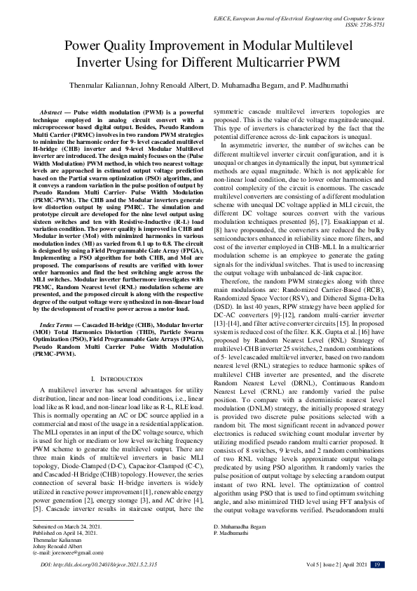 (PDF) Power Quality Improvement in Modular Multilevel Inverter Using for Different Multicarrier PWM
