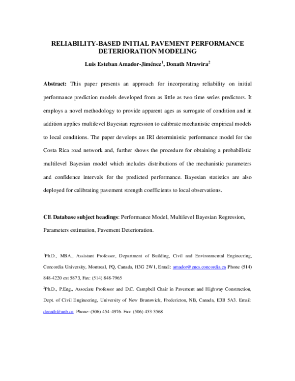 Pdf Reliability Based Initial Pavement Performance Deterioration
