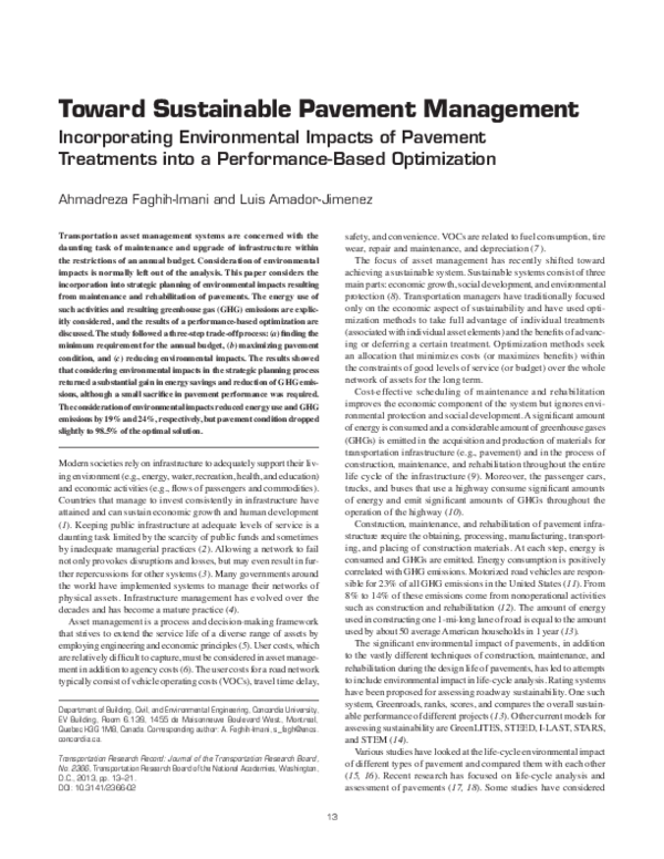 (PDF) Toward Sustainable Pavement Management