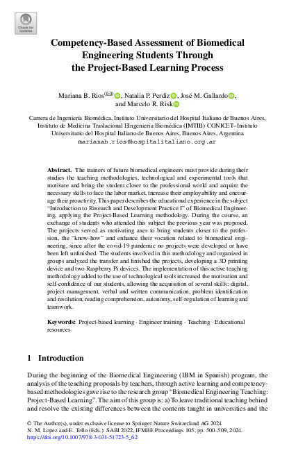 (PDF) Competency-Based Assessment of Biomedical Engineering Students Through the Project-Based ...