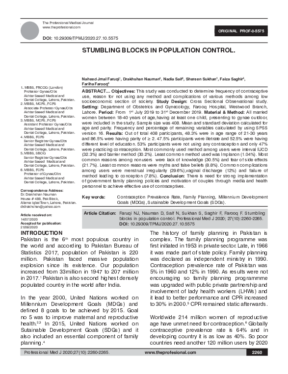(PDF) Stumbling blocks in population control