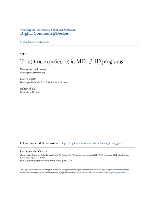 (PDF) Transition Experiences in MD–PhD Programs