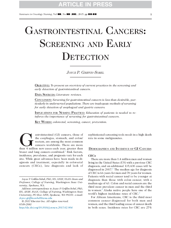 (PDF) Gastrointestinal Cancers: Screening and Early Detection