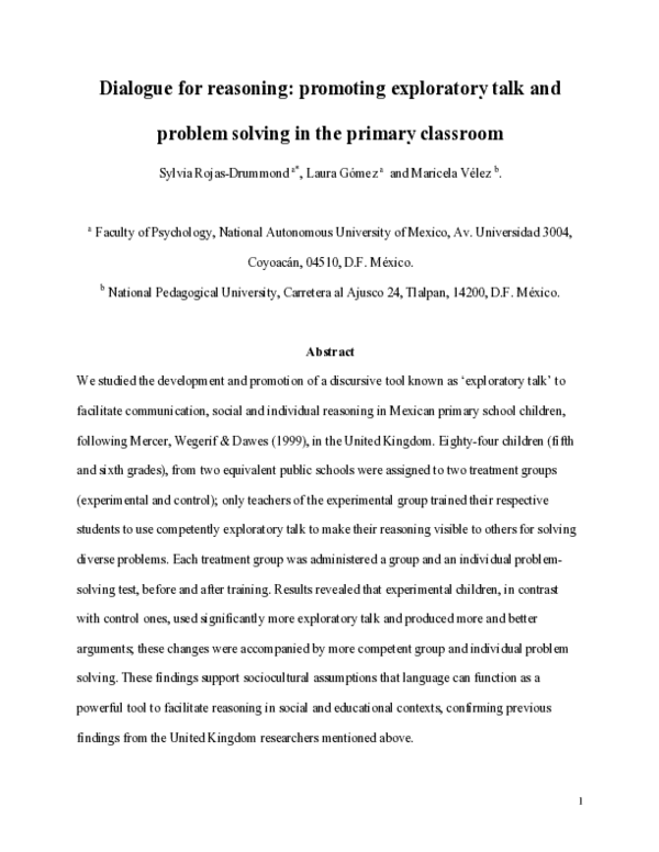(PDF) Dialogue for Reasoning: Promoting Exploratory Talk and Problem Solving in the Primary ...