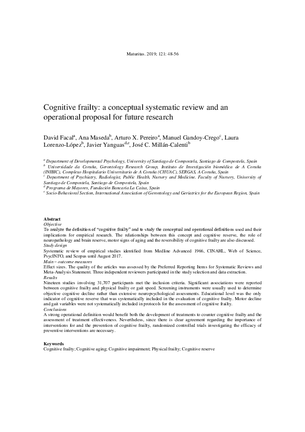 (PDF) Cognitive frailty: A conceptual systematic review and an operational proposal for future ...