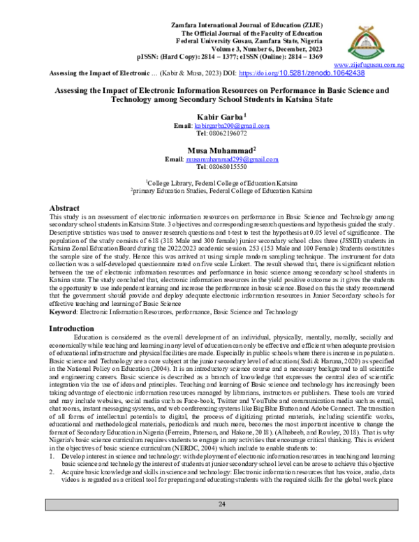 Pdf Assessing The Impact Of Electronic Information Resources On