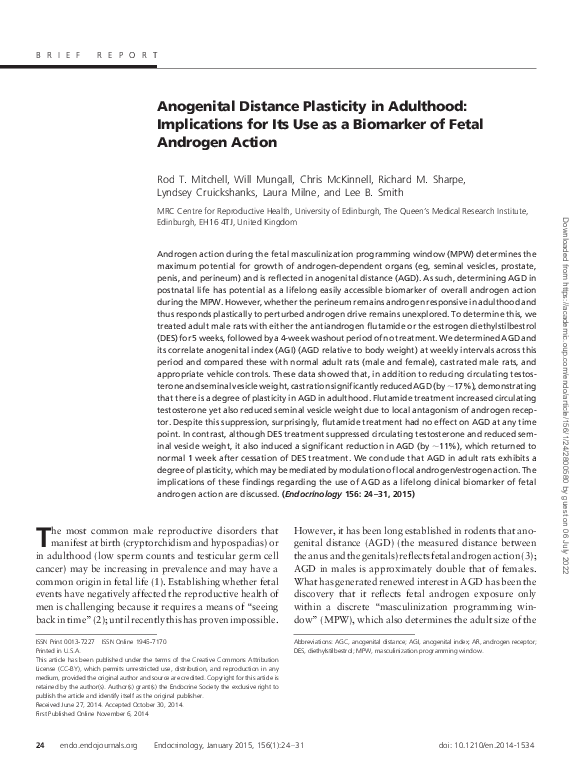 (PDF) Anogenital Distance Plasticity in Adulthood: Implications for Its ...