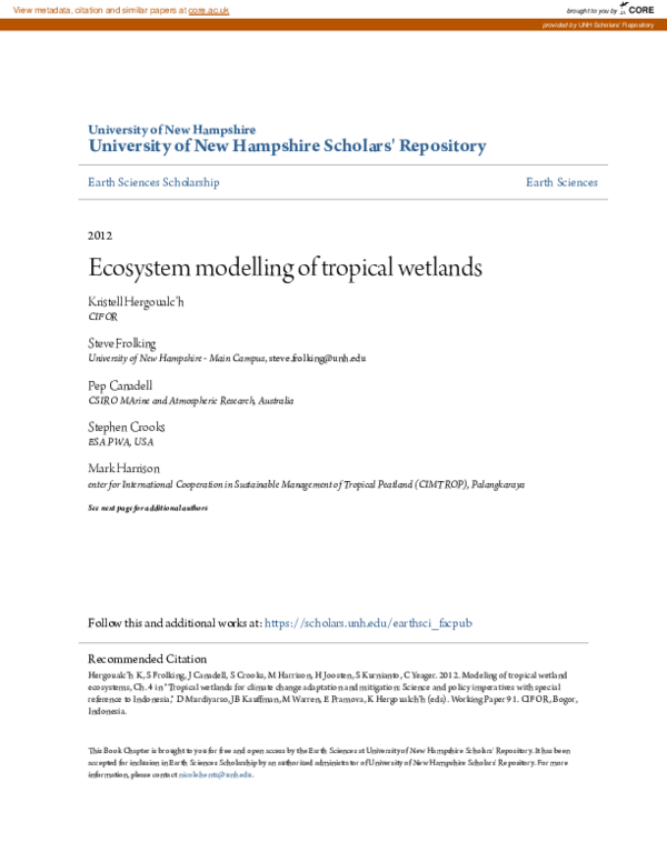 (PDF) Ecosystem modelling of tropical wetlands