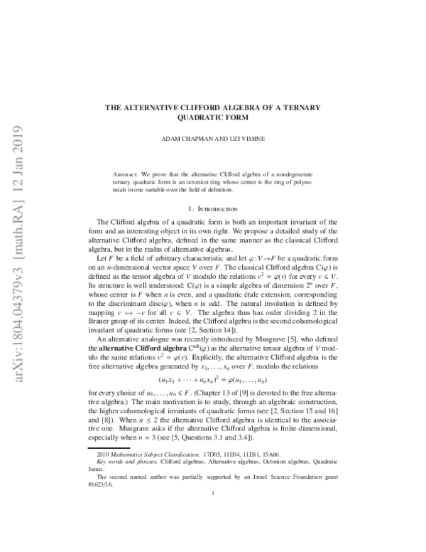 Pdf The Alternative Clifford Algebra Of A Ternary Quadratic Form