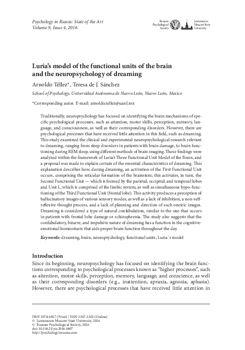 (PDF) Luria’s model of the functional units of the brain and the ...