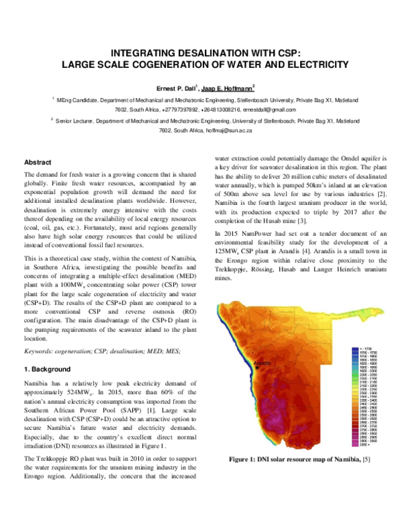 (PDF) Integrating Desalination with CSP : Large Scale Cogeneration of ...