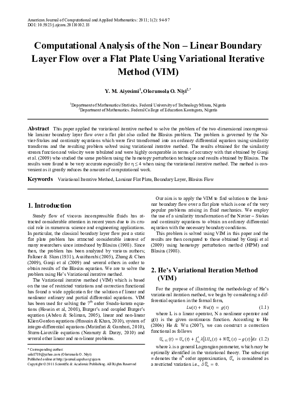 Pdf Computational Analysis Of The Non Linear Boundary Layer Flow