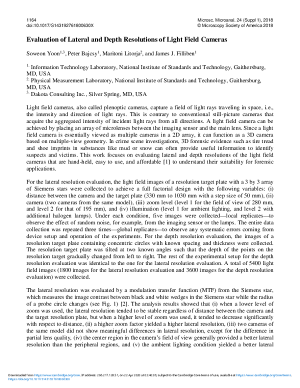(PDF) Evaluation of Lateral and Depth Resolutions of Light Field Cameras
