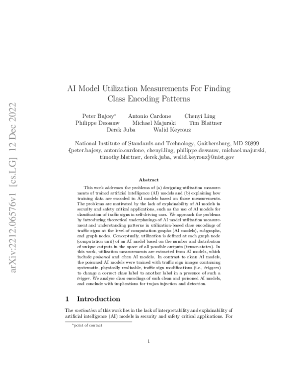 (PDF) AI Model Utilization Measurements For Finding Class Encoding Patterns | Peter Bajcsy ...