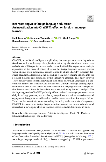 (PDF) Incorporating AI in foreign language education: An investigation ...