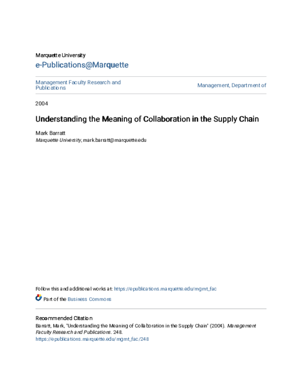 (PDF) Understanding the meaning of collaboration in the supply chain