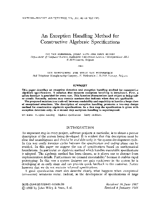 Pdf An Exception Handling Method For Constructive Algebraic Specifications