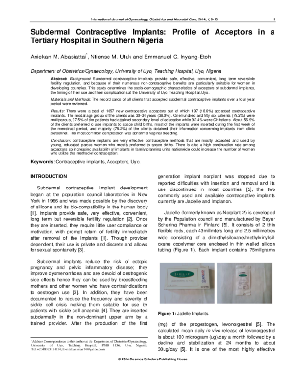 (PDF) Subdermal Contraceptive Implants: Profile of Acceptors in a ...