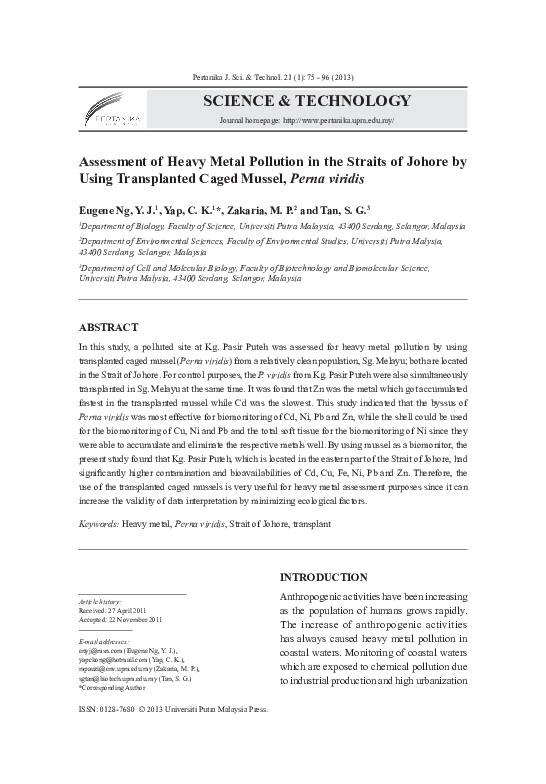 (PDF) Assessment of Heavy Metal Pollution in the Straits of Johore by ...