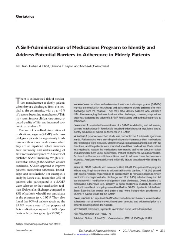 (PDF) A Self-Administration of Medications Program to Identify and ...