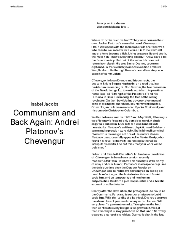 (PDF) Communism and Back Again: Andrei Platonov's Chevengur