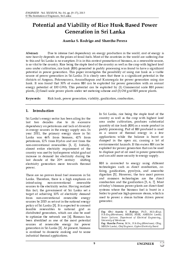 (PDF) Potential and Viability of Rice Husk Based Power Generation in ...