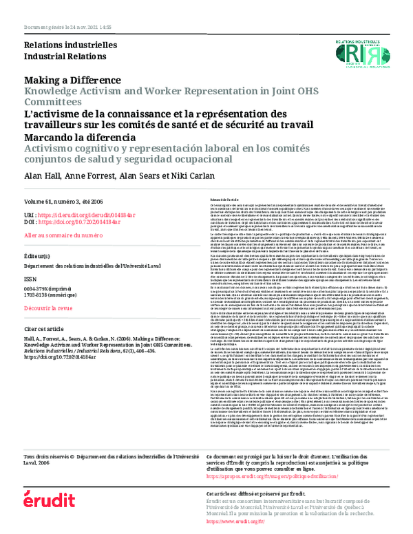 (PDF) Making a Difference: Knowledge Activism and Worker Representation ...