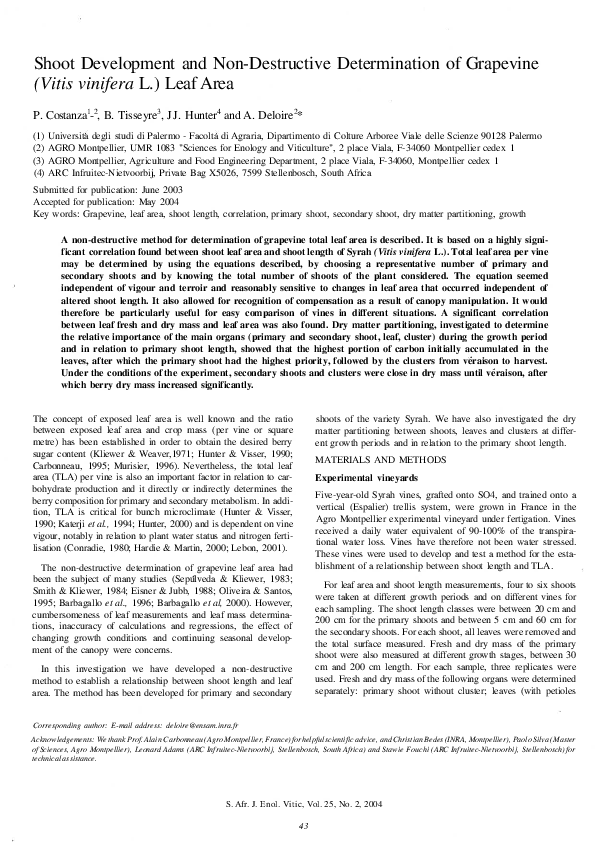 (PDF) Shoot Development and Non-Destructive Determination of Grapevine (Vitis vinifera L.) Leaf ...