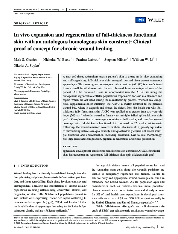 (PDF) In vivo expansion and regeneration of full‐thickness functional ...