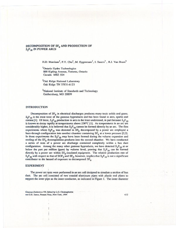 (PDF) Decomposition of SF6 and Production of S2F10 in Power Arcs