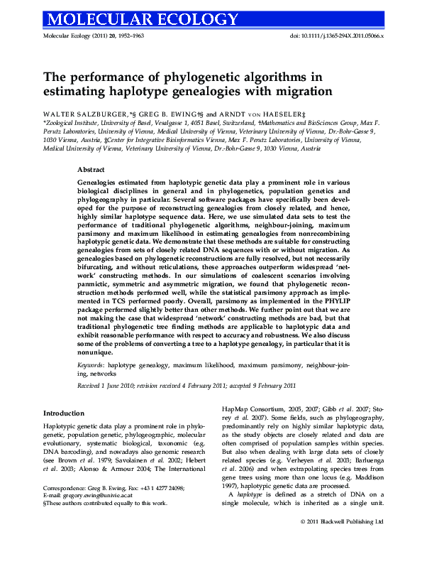 (PDF) The performance of phylogenetic algorithms in estimating haplotype genealogies with migration