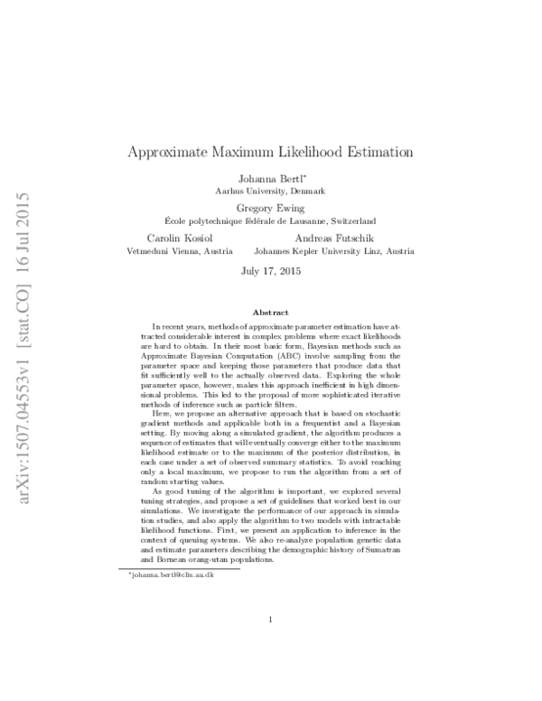 Pdf Approximate Maximum Likelihood Estimation