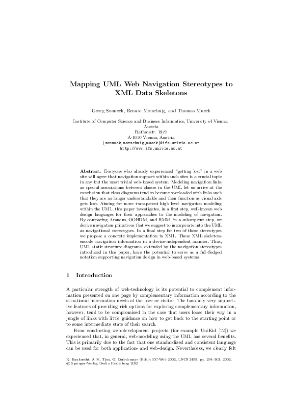 Pdf Mapping Uml Web Navigation Stereotypes To Xml Data Skeletons