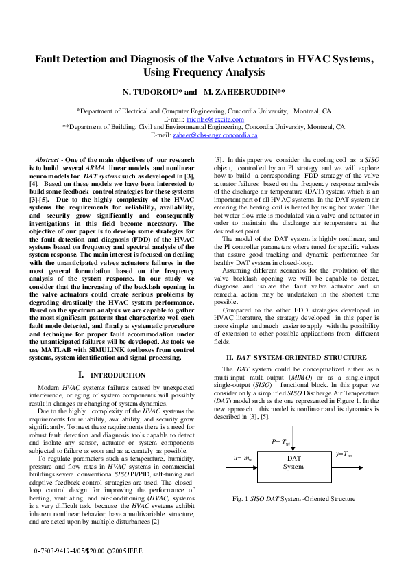 Pdf Fdd Of Hvac Valve Actuators Via Frequency Analysis