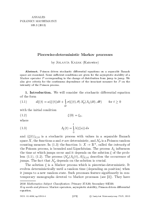 (PDF) Piecewise-deterministic Markov processes