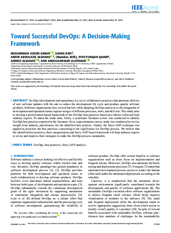 (PDF) Toward Successful DevOps: A Decision-Making Framework