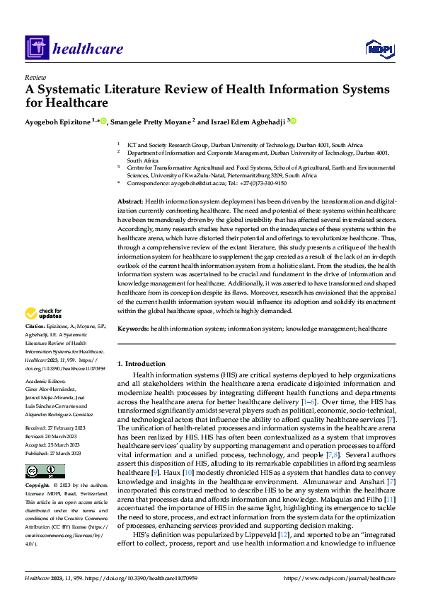 (PDF) A Systematic Literature Review of Health Information Systems for ...