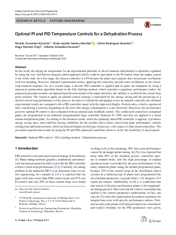 (PDF) Optimal PI and PID Temperature Controls for a Dehydration Process