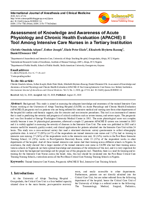 (PDF) Assessment of Knowledge and Awareness of Acute Physiology and ...