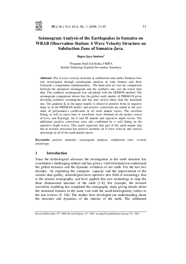 (PDF) Seismogram Analysis of the Earthquakes in Sumatra on WRAB ...