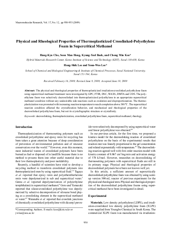 (PDF) Physical and rheological properties of thermoplasticized crosslinked-polyethylene foam in ...