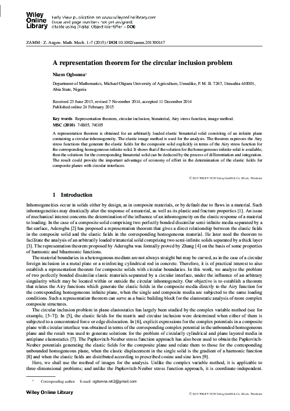 (PDF) A representation theorem for the circular inclusion problem