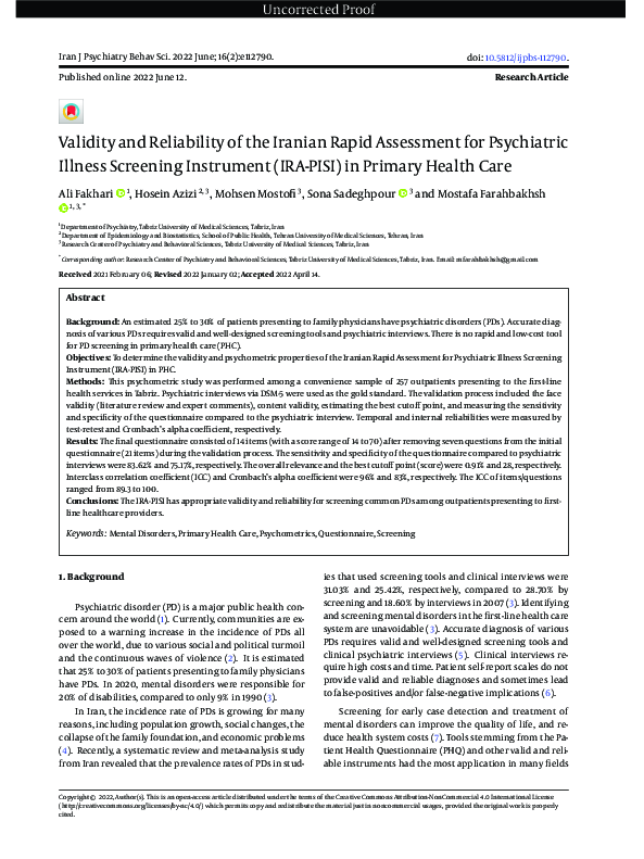 (PDF) Validity and Reliability of the Iranian Rapid Assessment for ...