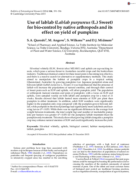 (PDF) Use of lablab (Lablab purpureus (L.) Sweet) for bio-control by native arthropods and its ...