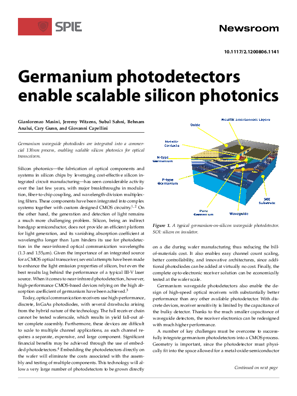 (PDF) Germanium photodetectors enable scalable silicon photonics