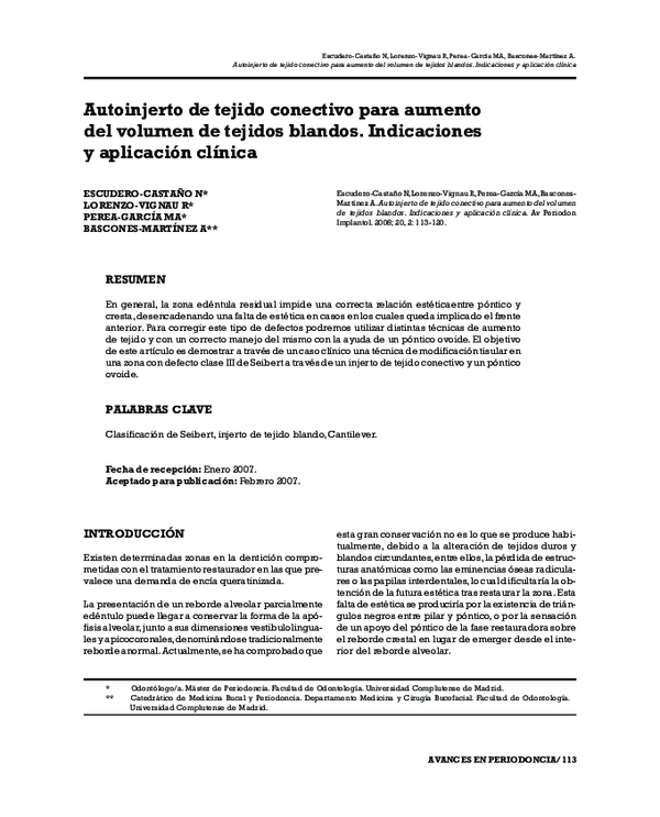 (PDF) Autoinjerto de tejido conectivo para aumento del volumen de ...