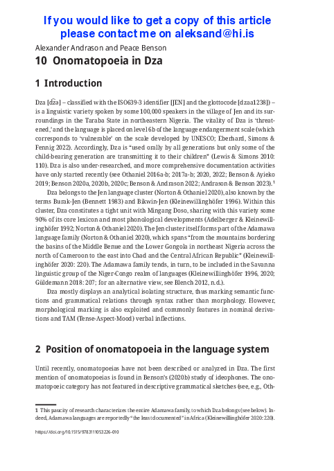 (PDF) Andrason A. & P. Benson. 2024. Dza. In: Onomatopoeia in the World ...